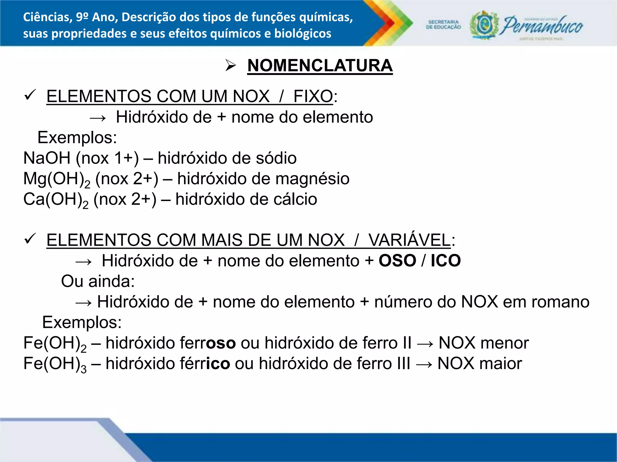 Descrição dos tipos de funções químicas, suas propriedades e seus ...