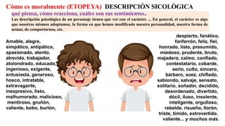 Descripción de personajes narrativos para 4º y 5º Básico | PPTX