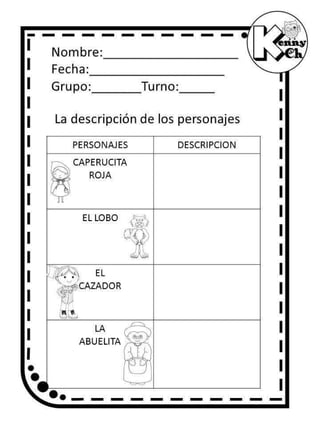 Descripcion personajes caperucita roja | PDF