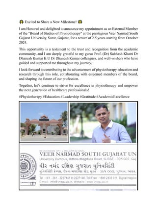 Appointed as an External Board of Studies Member of Veer Narmad South ...