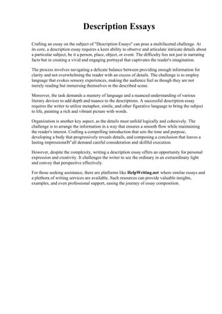 Description Essays.pdf | Hobbies & Interests