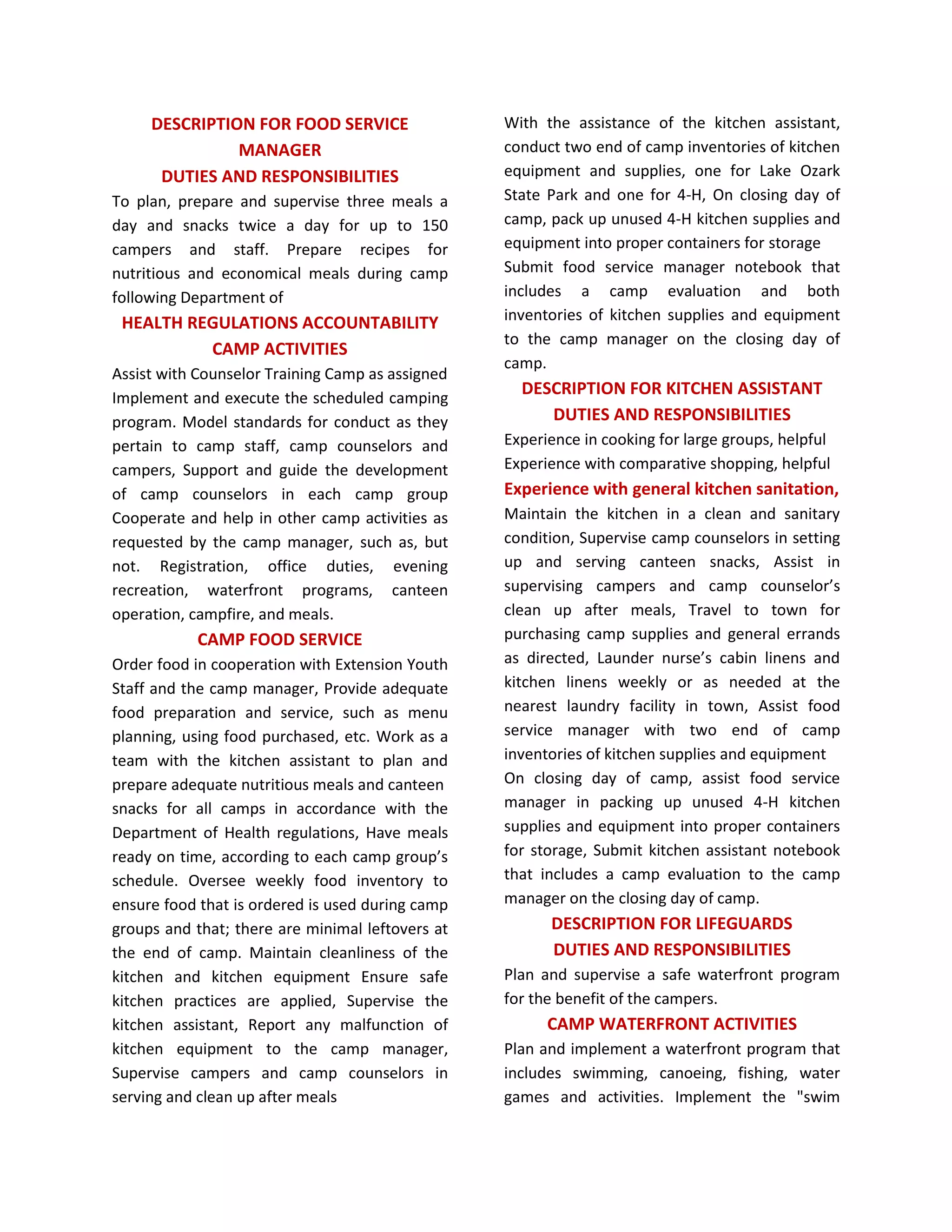 Description for camp manager/camp boss. | PDF