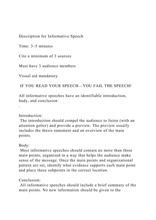 Description for Informative SpeechTime 3–5 minutesCite | DOCX