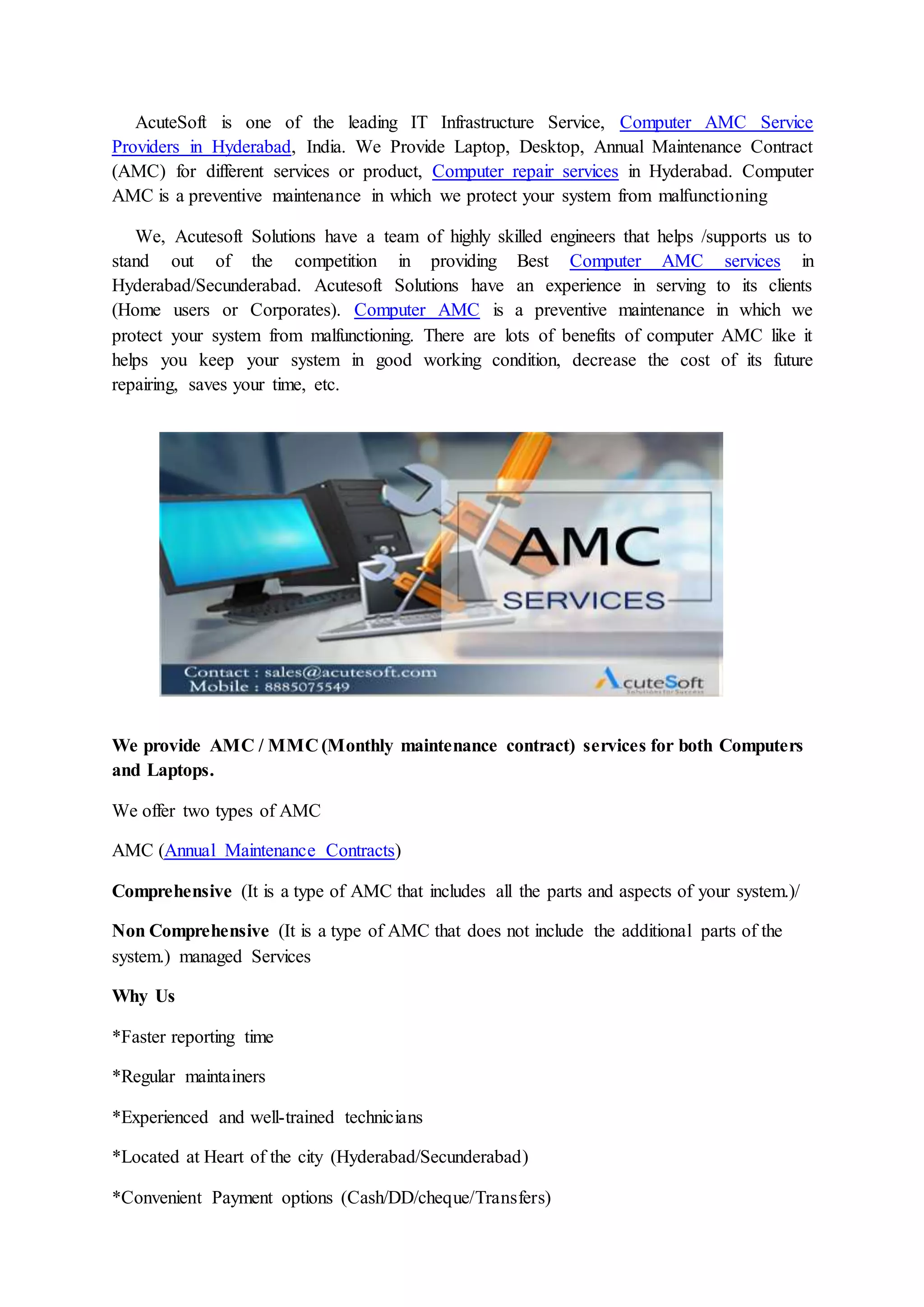 Computer AMC,Computer Repair Services | DOCX | Computing | Technology ...