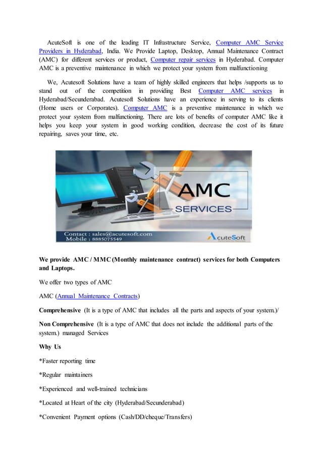 Computer AMC,Computer Repair Services | DOCX | Computing | Technology ...