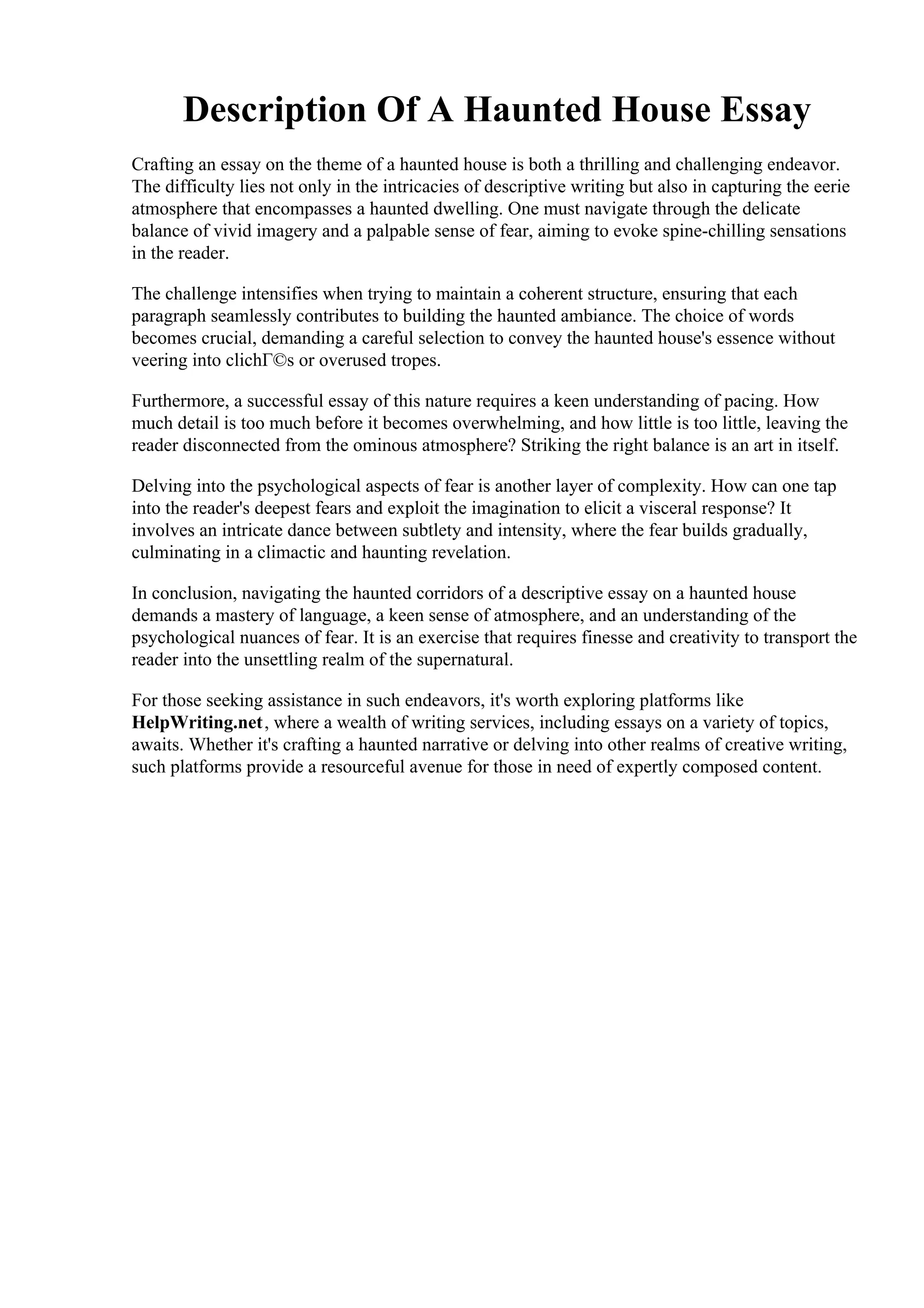 Description Of A Haunted House Essay | PDF