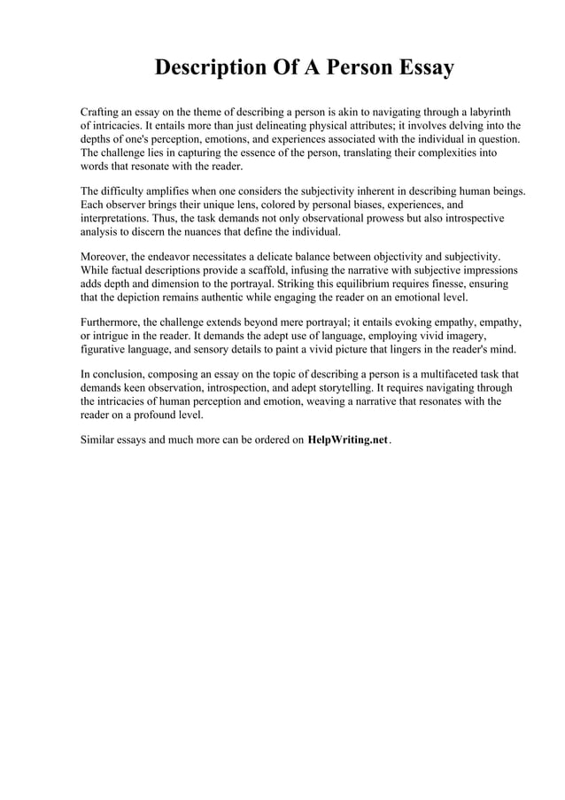 Description Of A Person Essay. University of Wisconsin-Whitewater | PDF