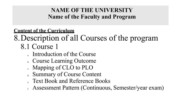 Description of Curriculum Format Approved by UGC | PPTX