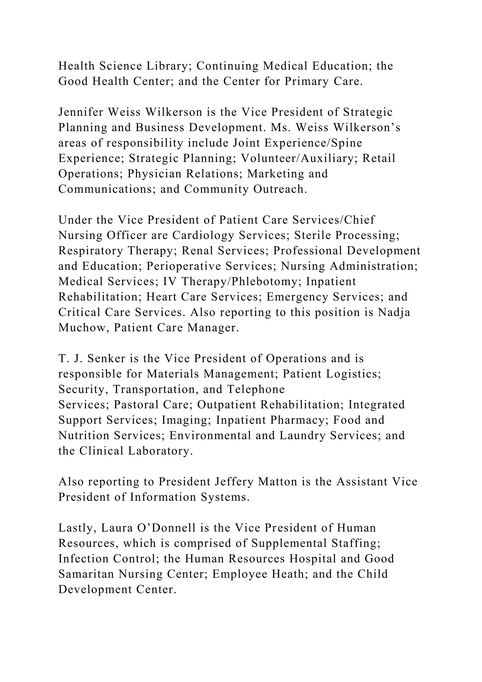 Description of Good Samaritan Hospital’s Organizational Chart __.docx