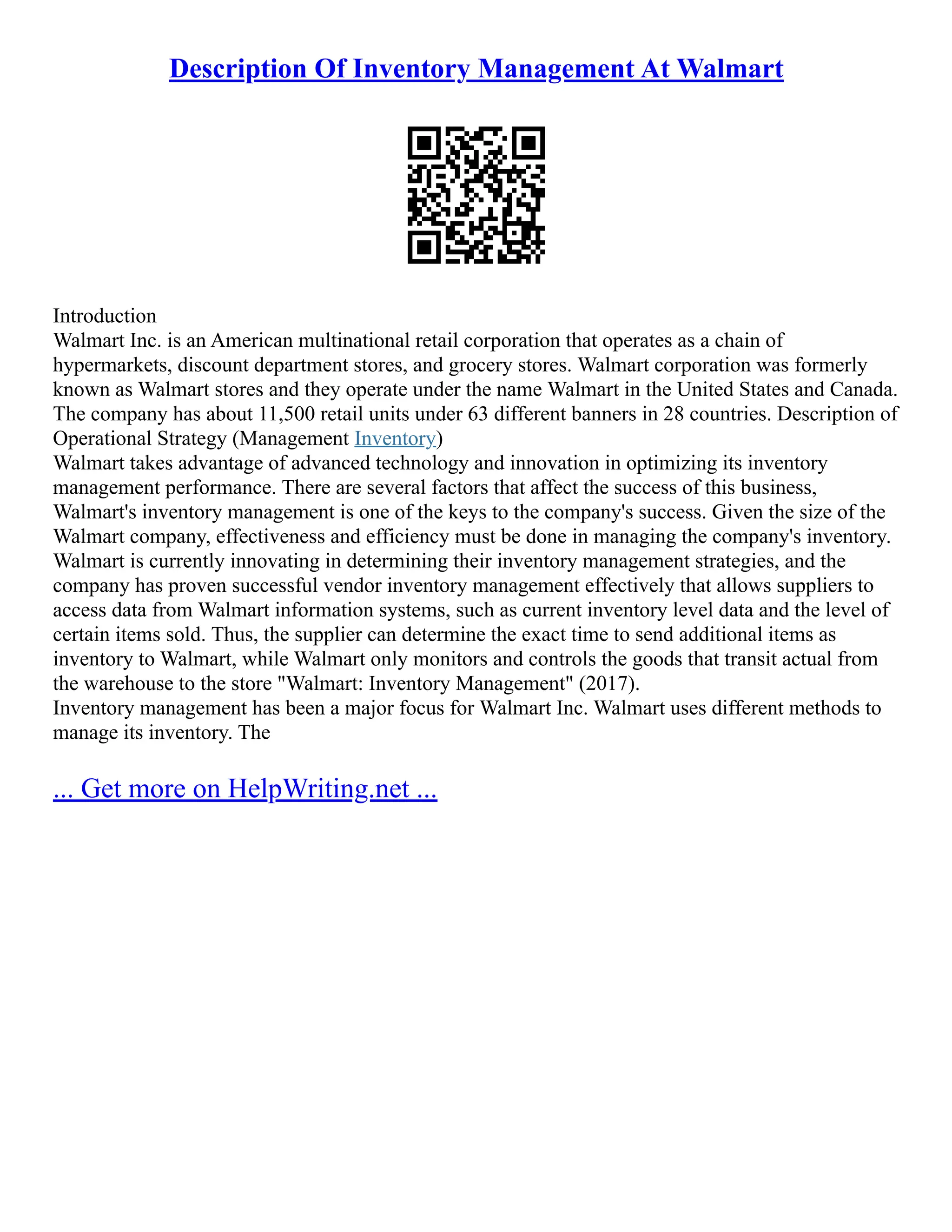 Description Of Inventory Management At Walmart | PDF