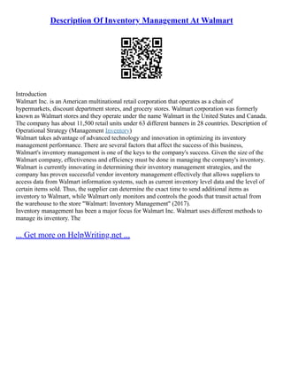 Description Of Inventory Management At Walmart | PDF