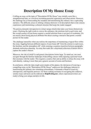 Description Of My House Essay. 008 Descriptivewords For Home ...