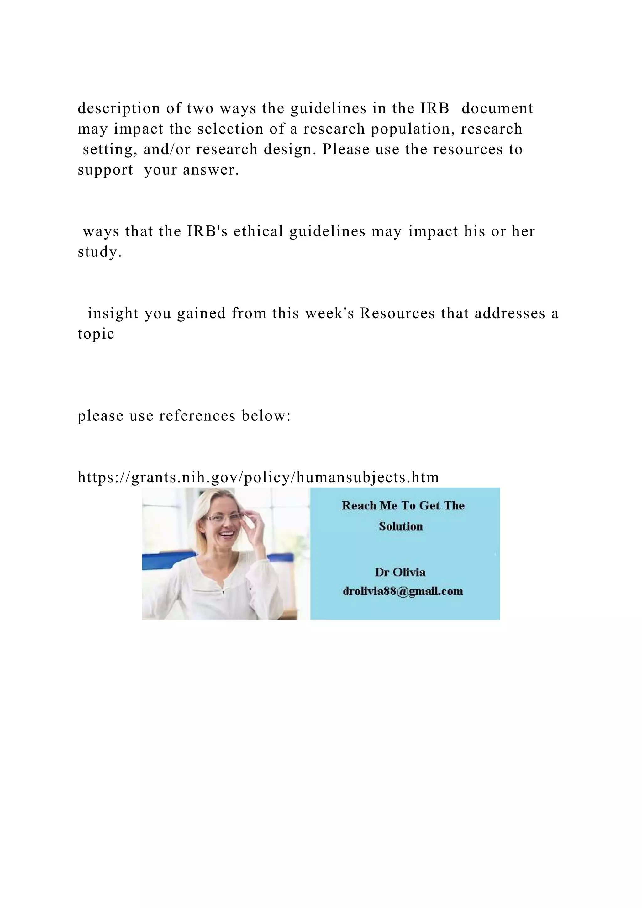 description of two ways the guidelines in the IRB document may impa | DOCX