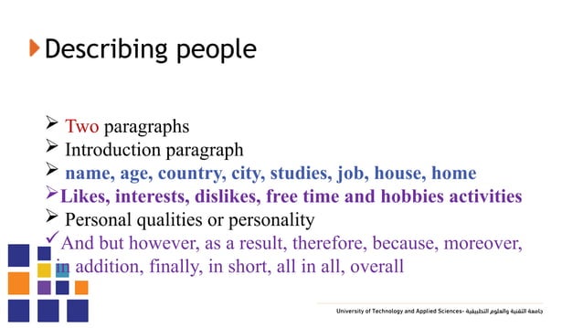 Writing a descriptive paragraph describing people | PPT