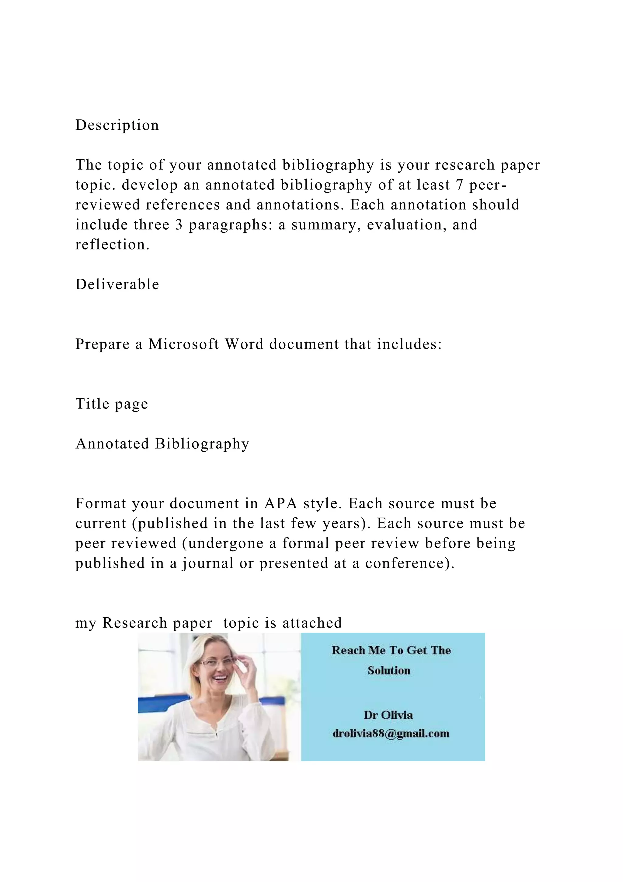 DescriptionThe topic of your annotated bibliography is your re.docx | Educational Assessment ...