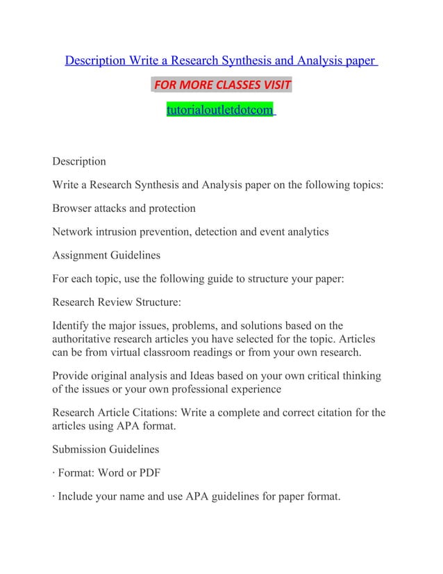 Description write a research synthesis and analysis paper ...