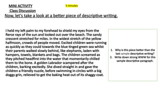Descriptive writing for grade 9 to understand the steps to write | PPTX