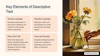 This presentation will explore the world of descriptive writing ...