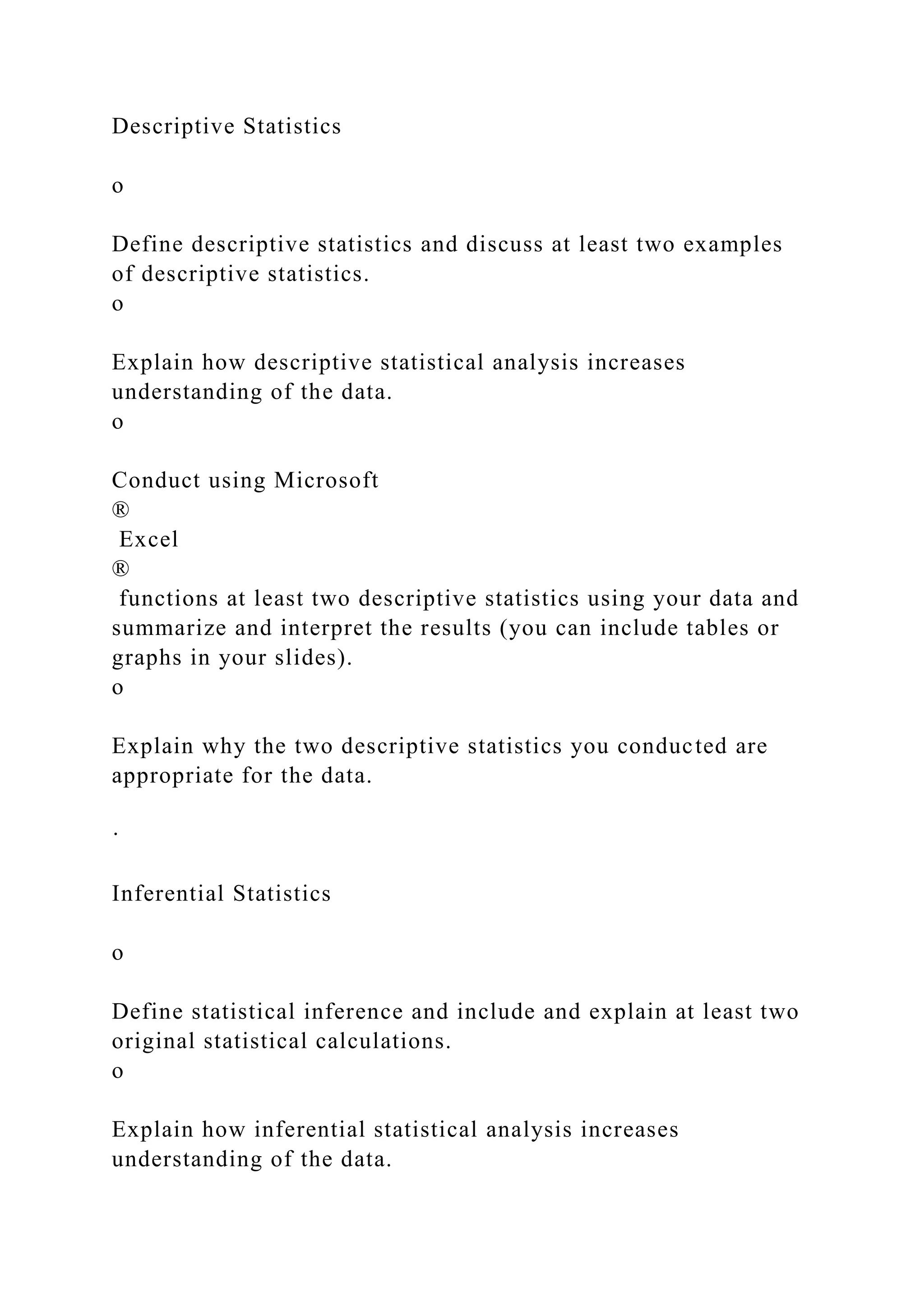 Descriptive and Inferential Statistics Applications Presentation.docx