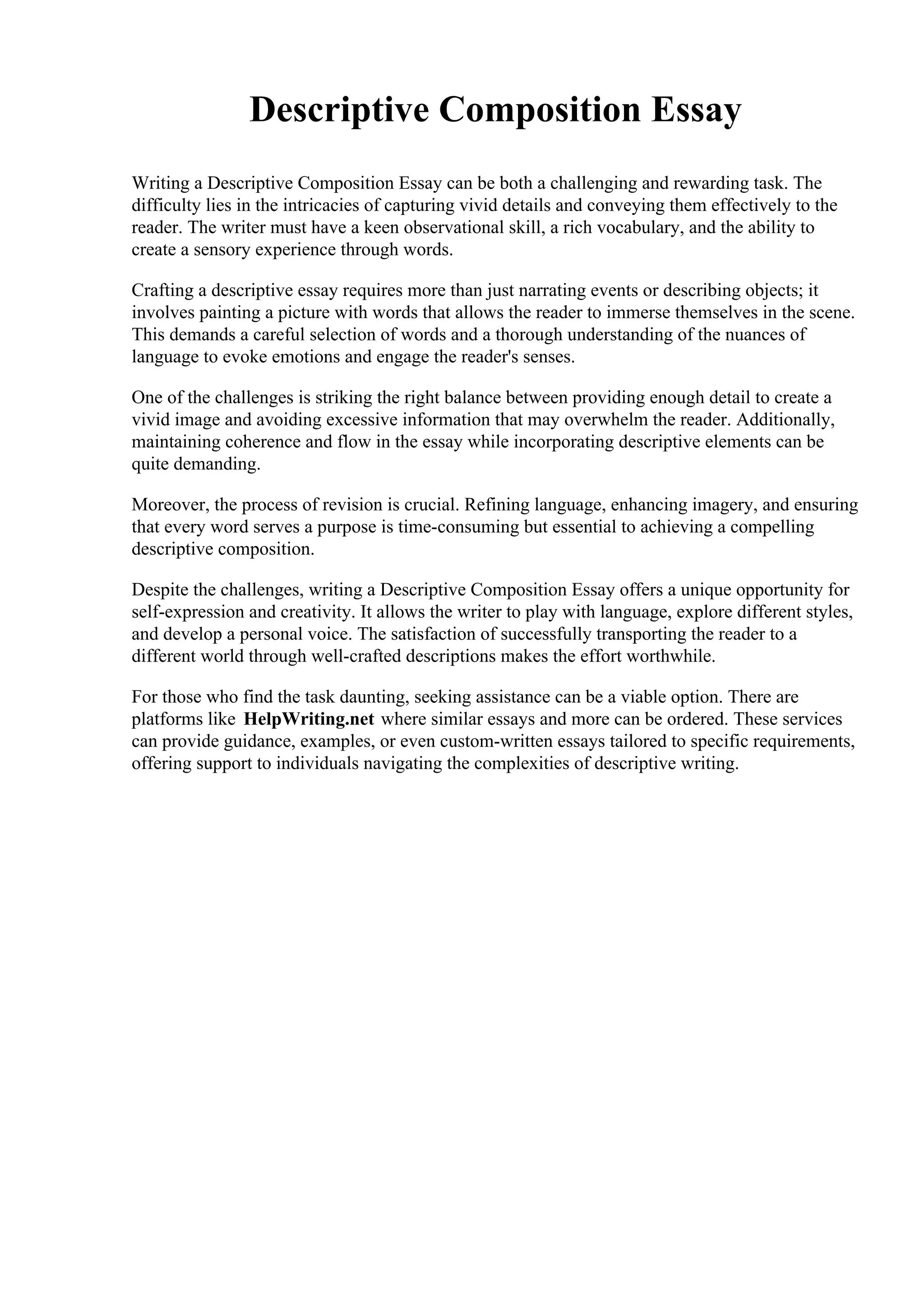 Descriptive Composition Essay | PDF | Freelance Writing | Content ...