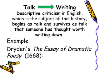 Descriptive criticism by John Dryden | PPT
