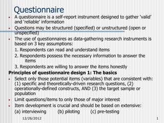Descriptive design questionnaire | PPTX