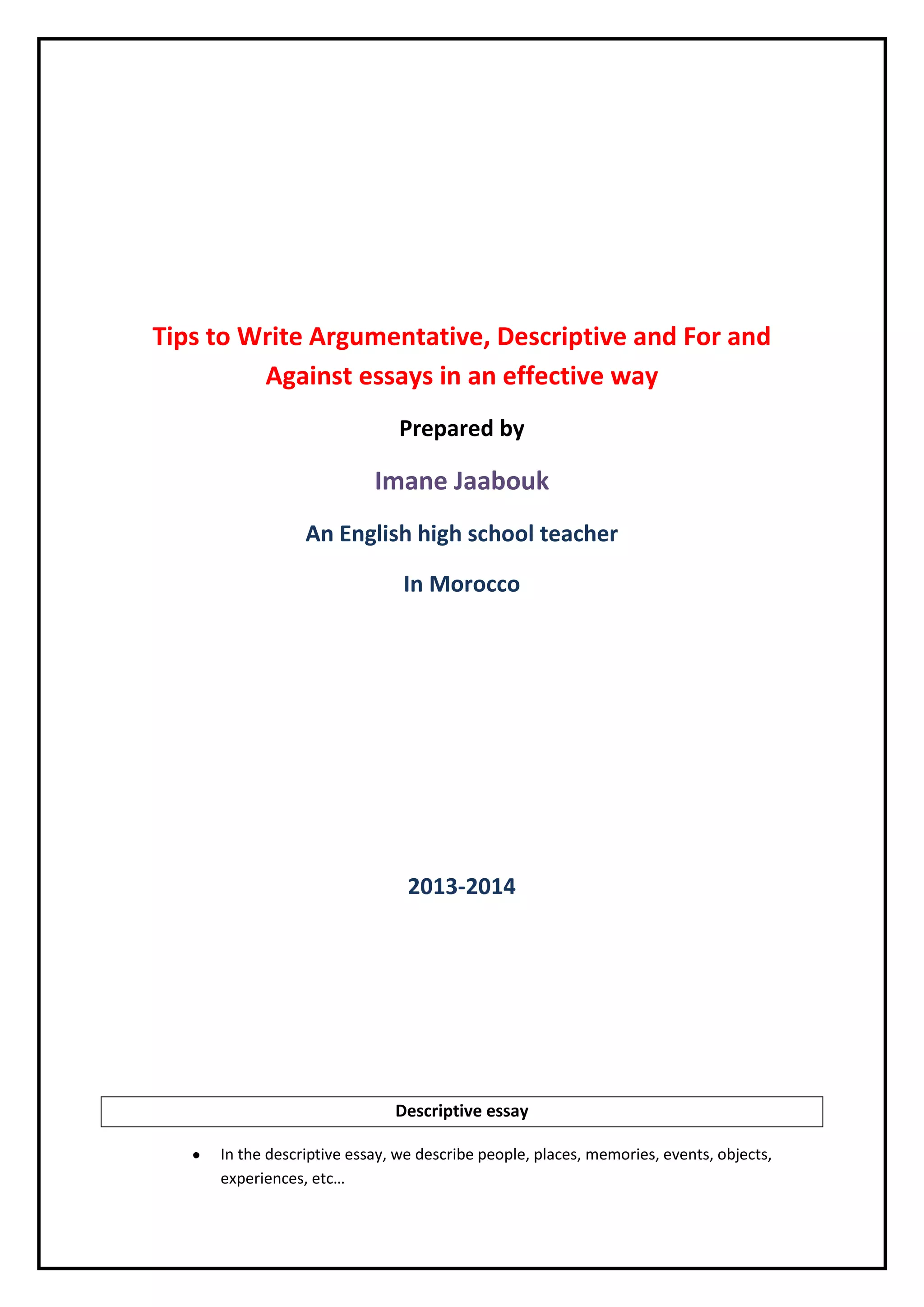 Tips to Write effectively Descriptive and argumentative essay | DOCX
