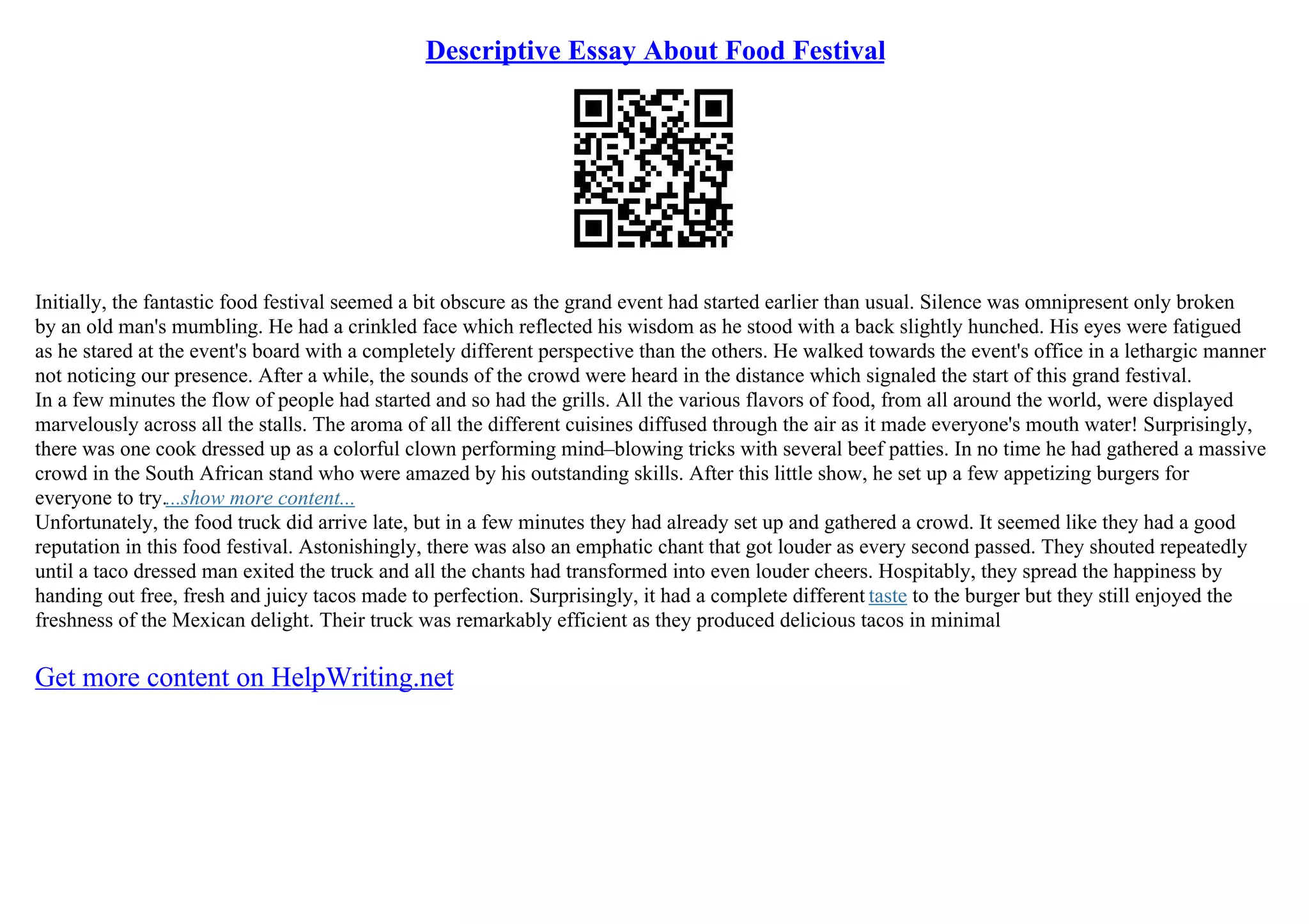 Descriptive Essay About Food Festival | PPT