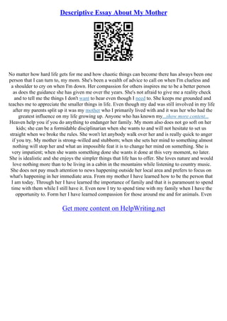Descriptive Essay About My Mom | PDF
