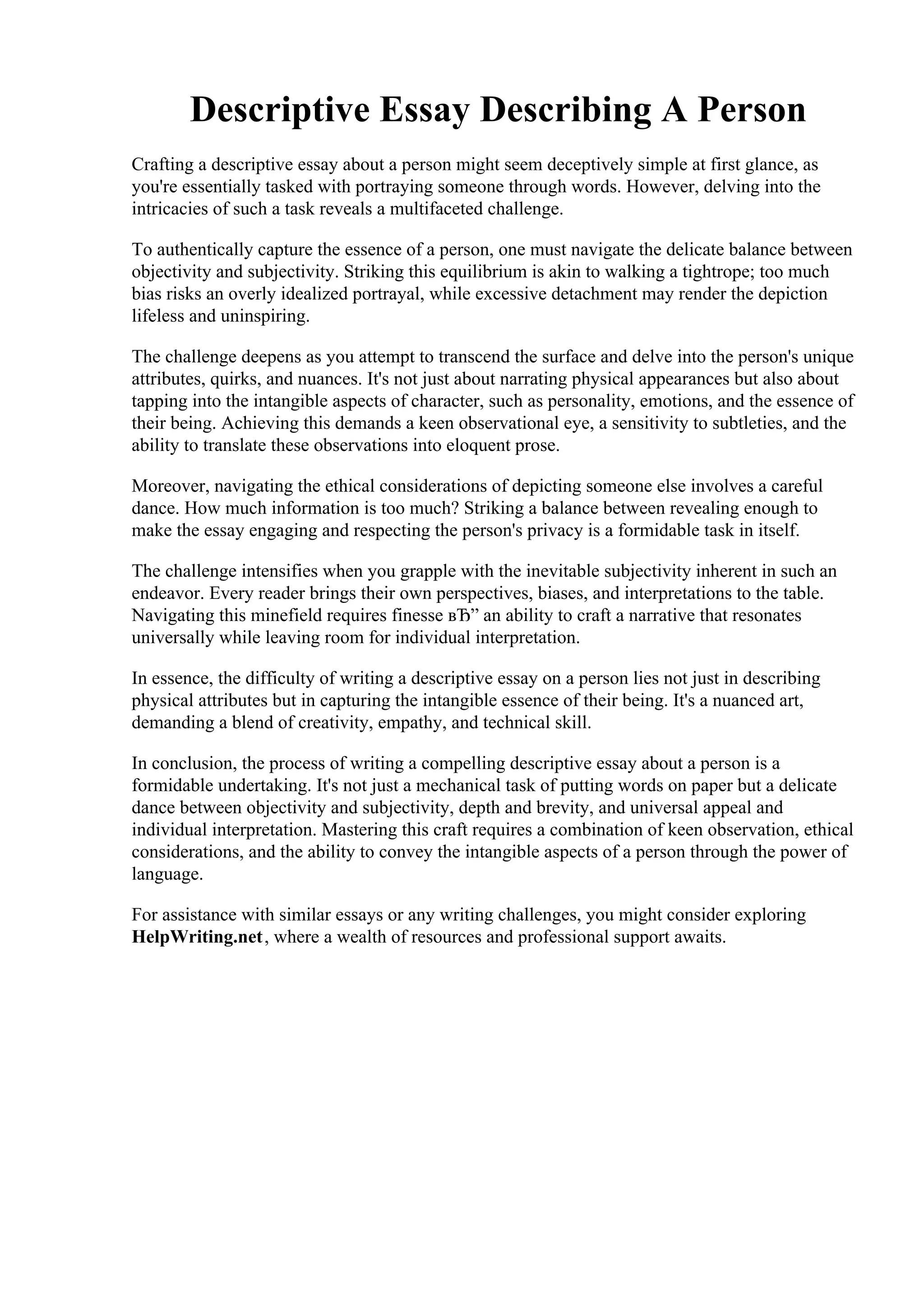 Descriptive Essay Describing A Person | PDF