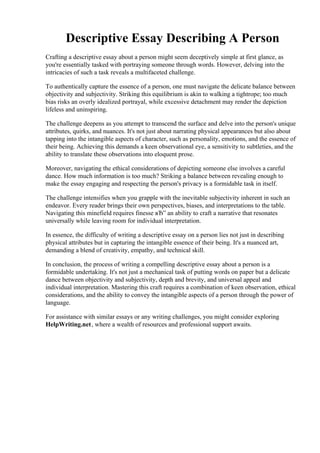 Descriptive Essay Describing A Person | PDF