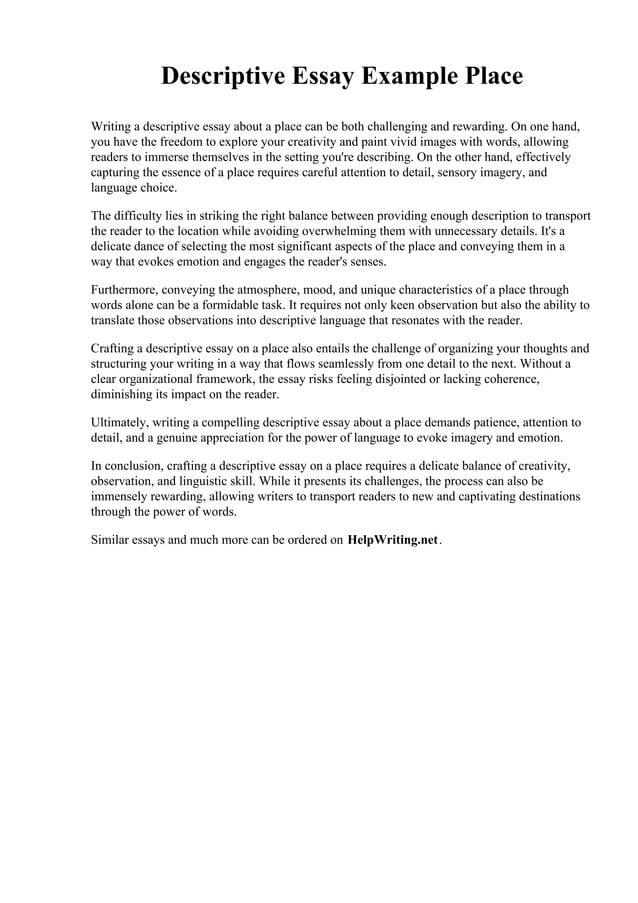 Descriptive Essay Example Place. Freed-Hardeman University | PDF