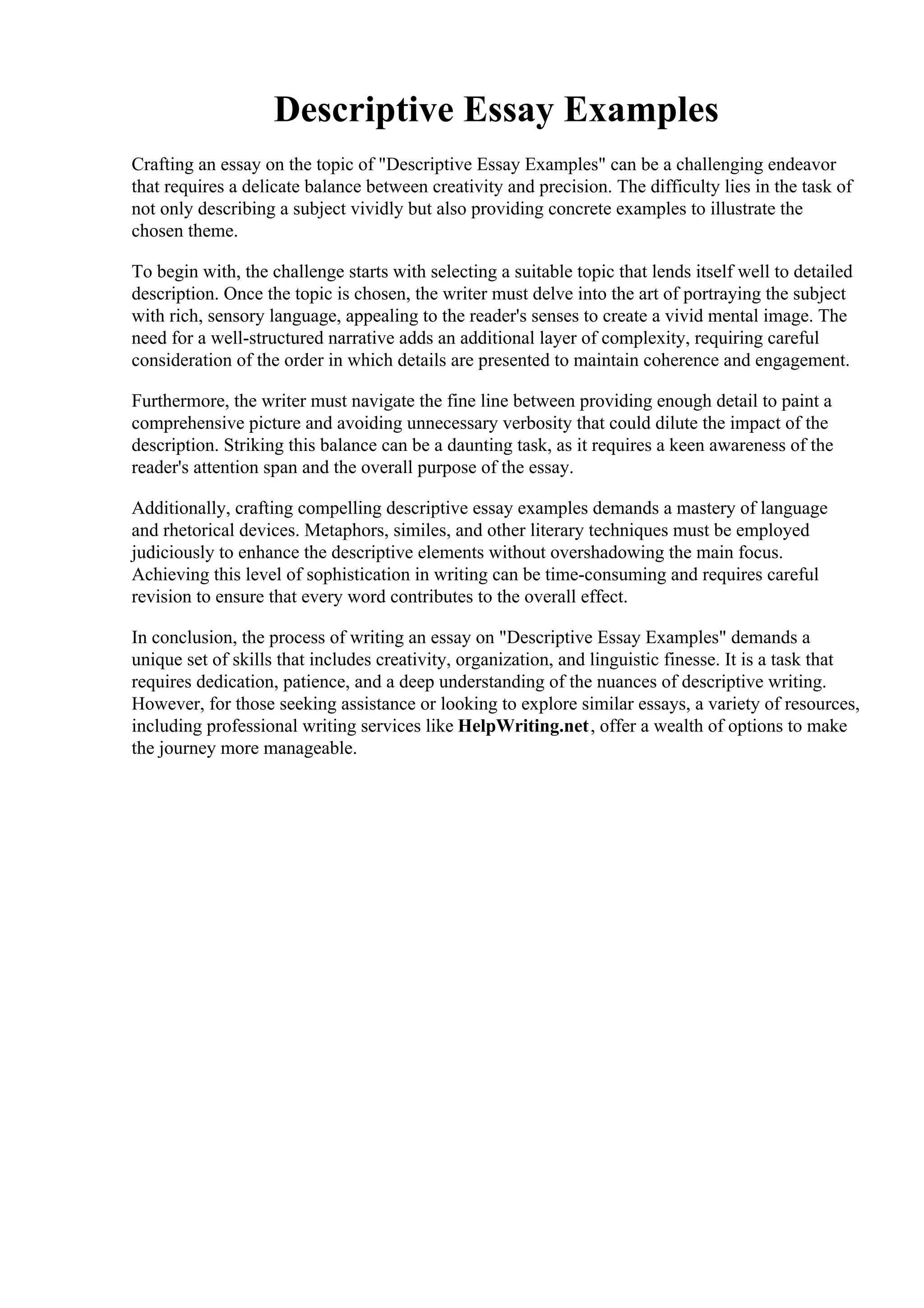 Descriptive Essay Examples. Descriptive Essay Examples | PDF