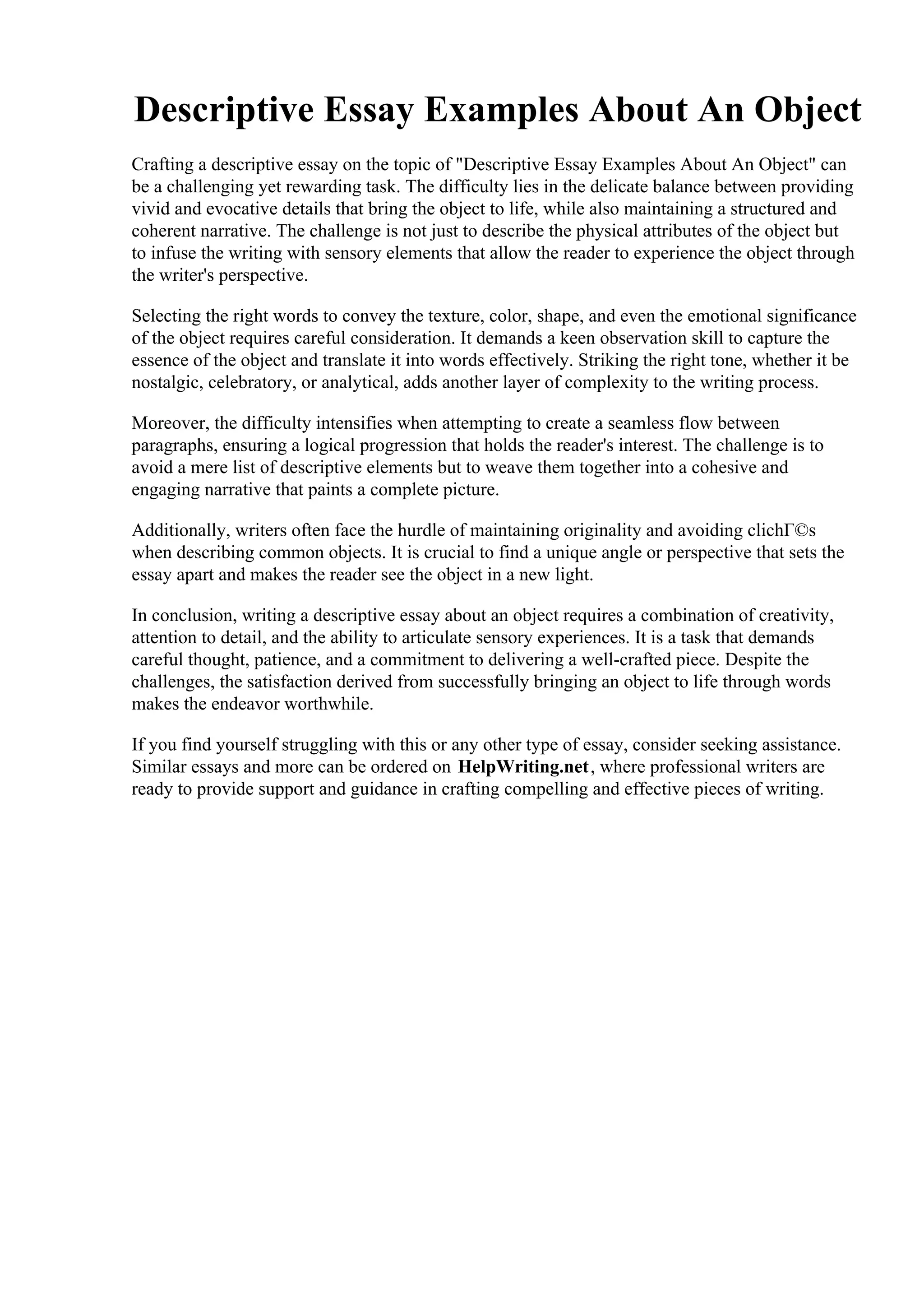 Descriptive Essay Examples About An Object.pdf