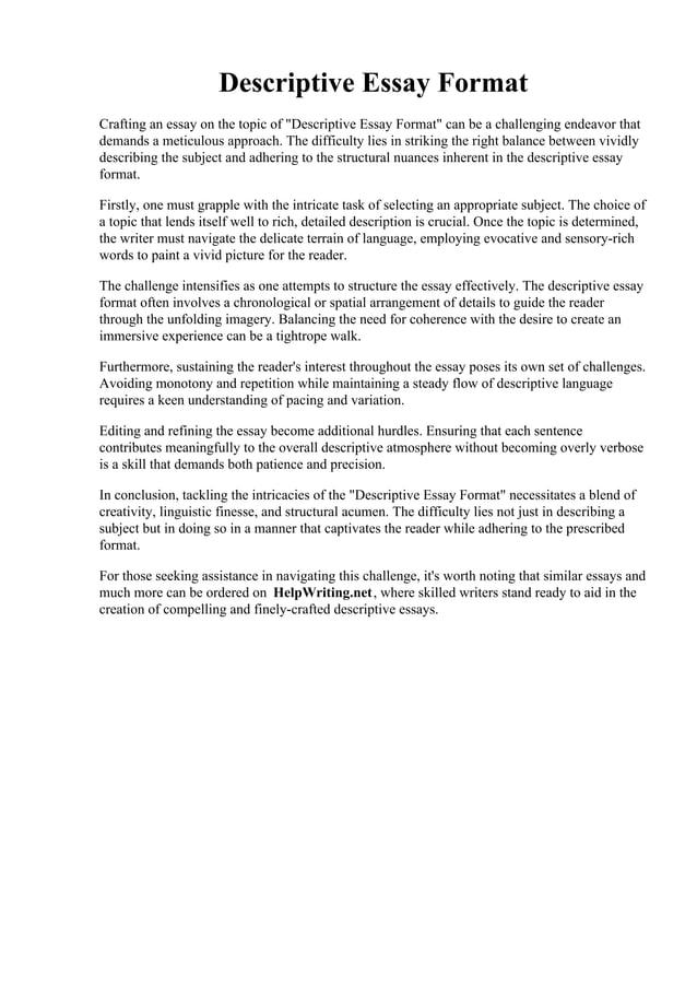 Descriptive Essay Format | PDF