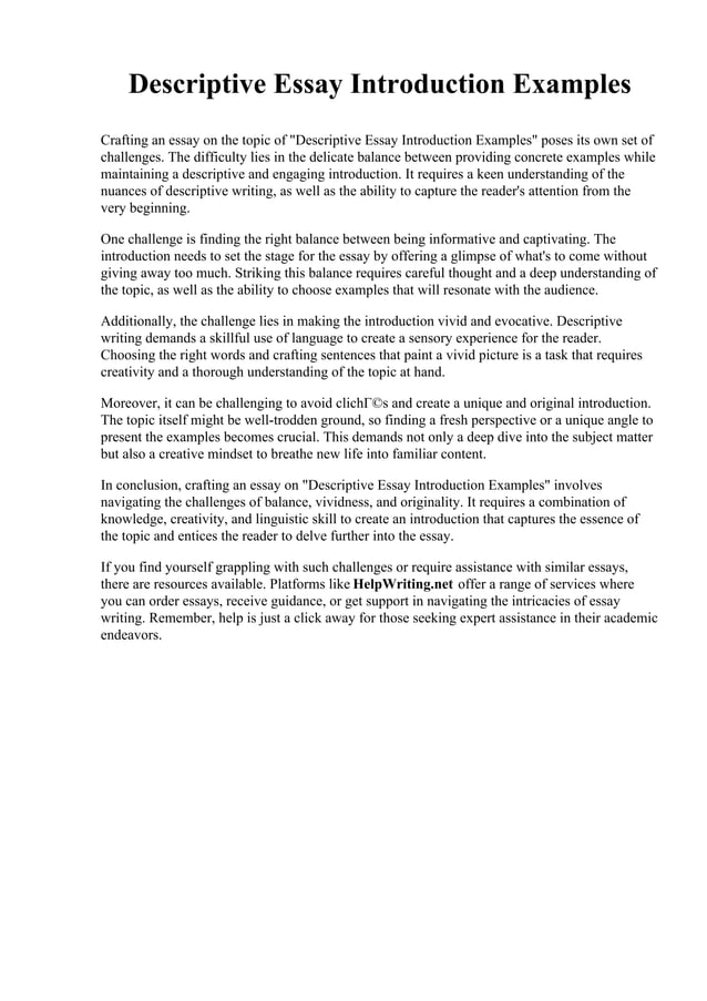 Descriptive Essay Introduction Examples | PDF