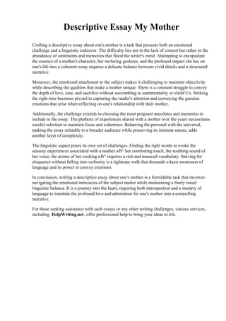 Descriptive Essay My Mother. Academy for Nursing and Health Occupations ...