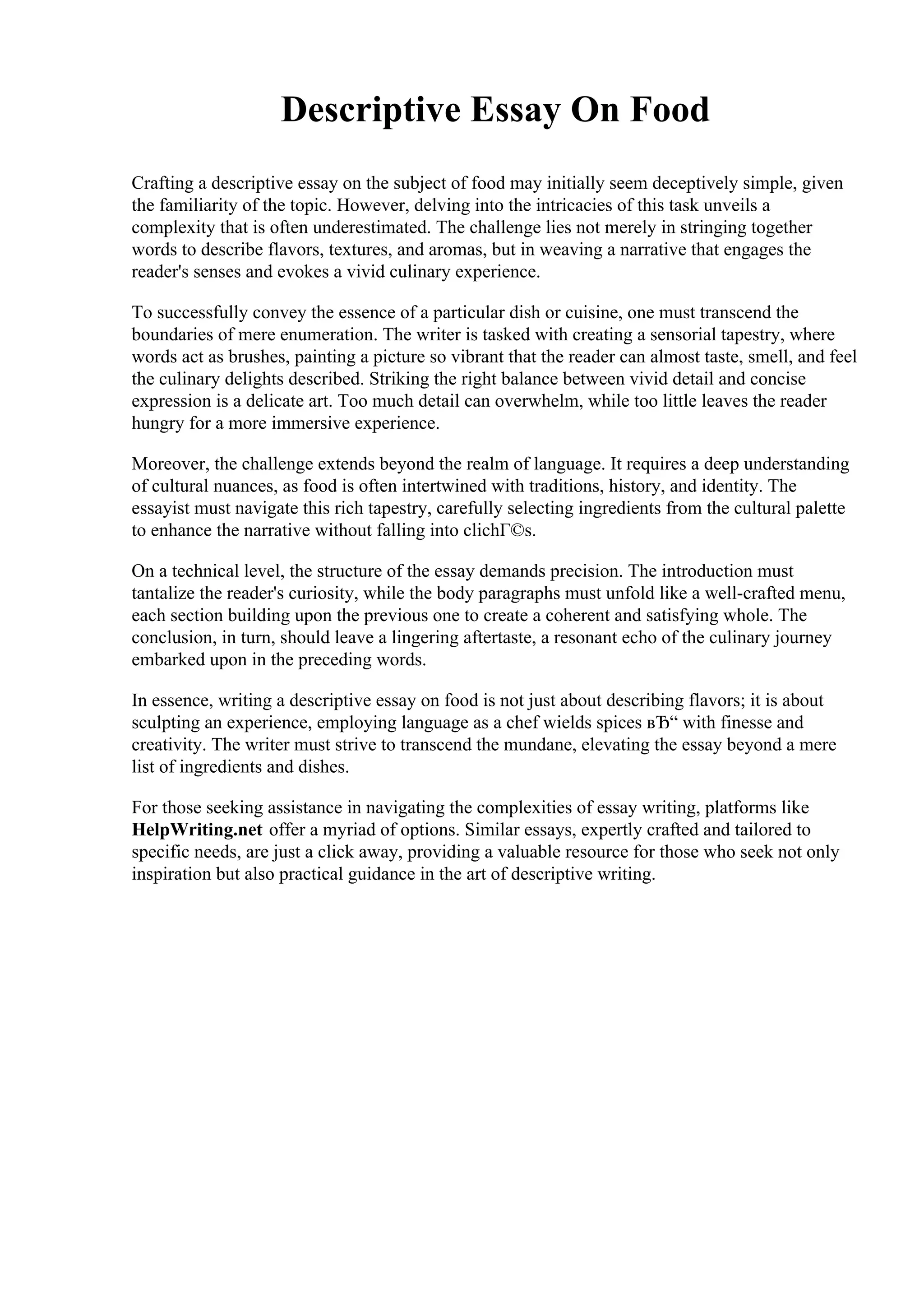 Descriptive Essay On Food. Williamsburg Technical College | PDF ...