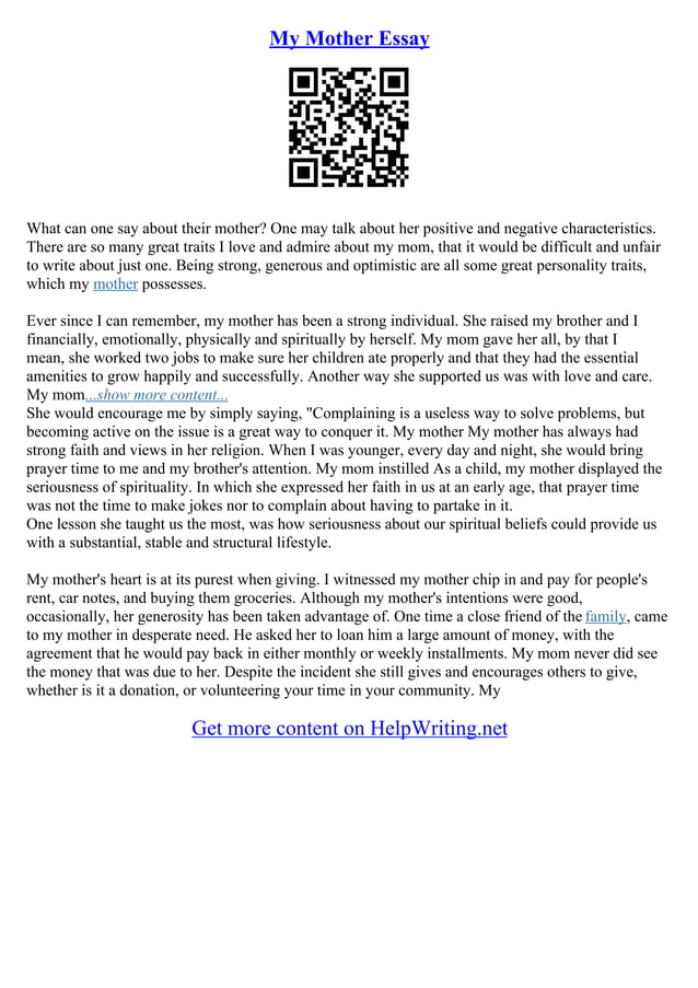 Descriptive Essay On My Mother | PDF