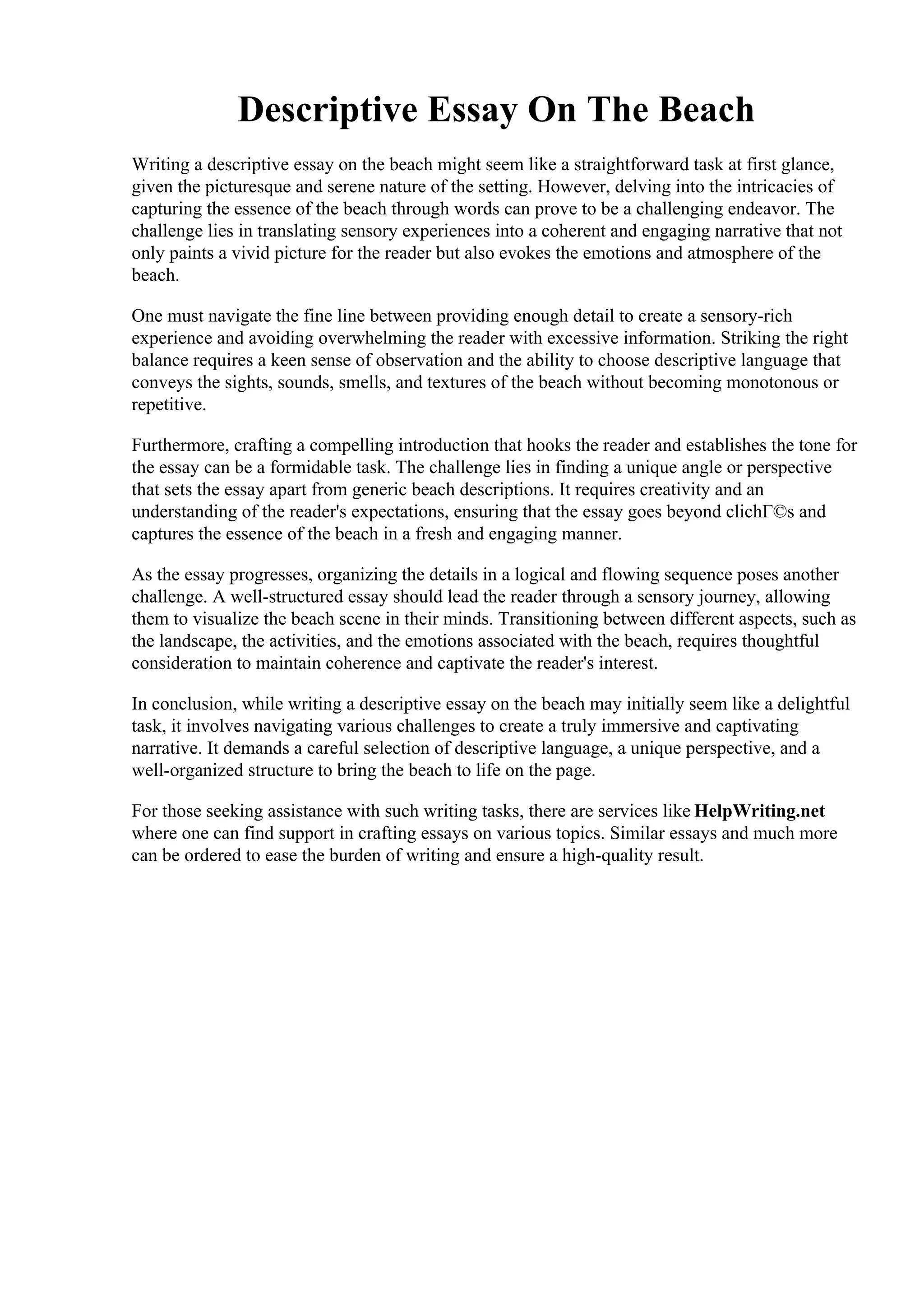 Descriptive Essay On The Beach | PDF