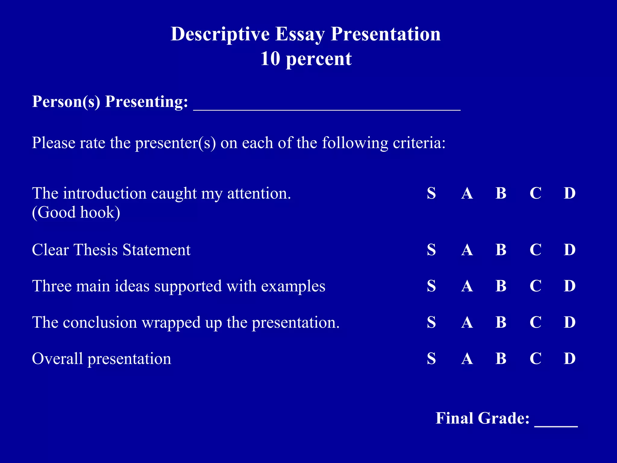 Descriptive essay presentation | PPT