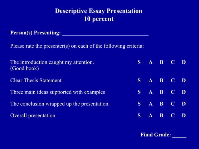 Descriptive essay presentation | PPT