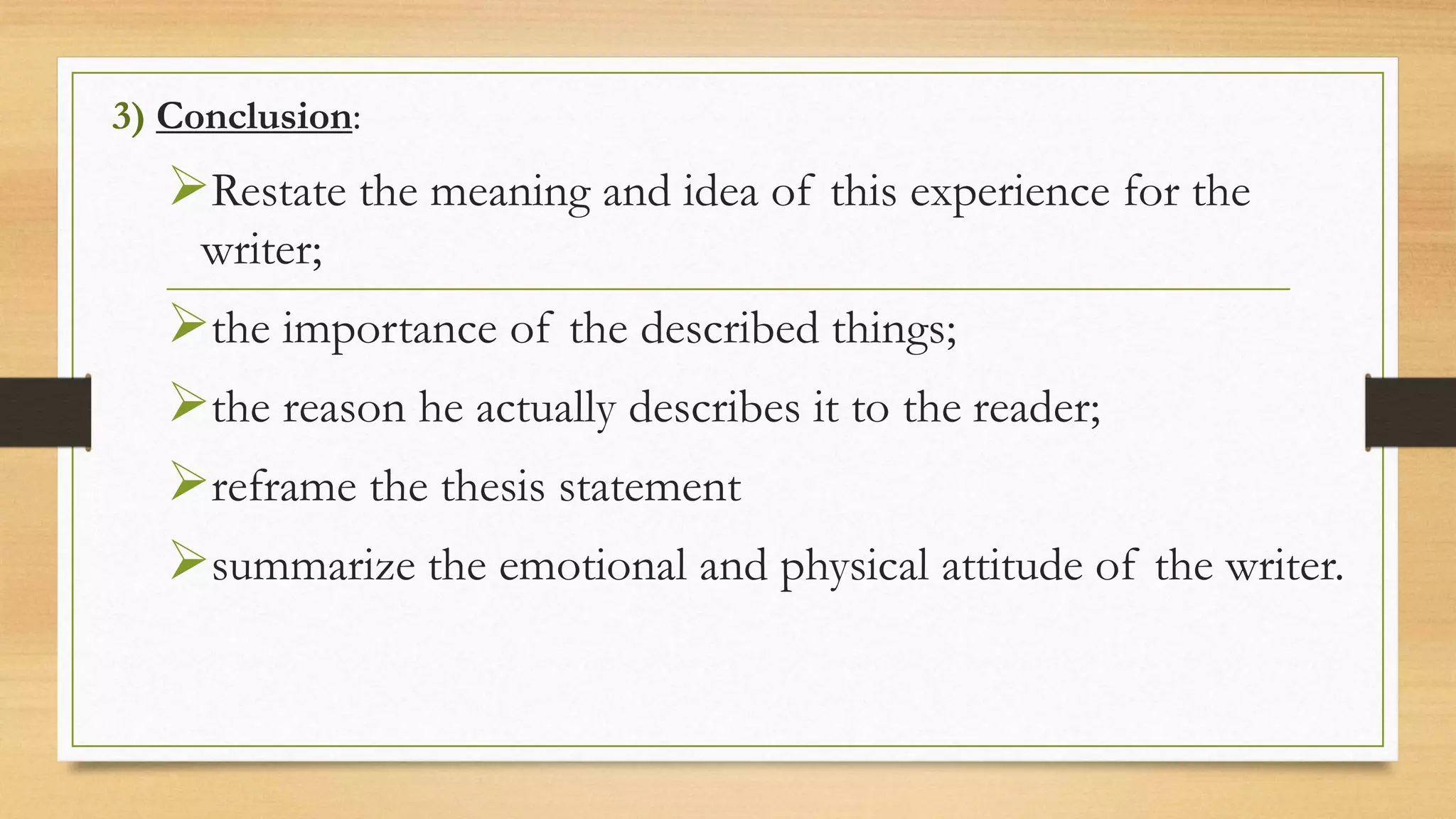 Descriptive Essay: structure and organization. | PPTX