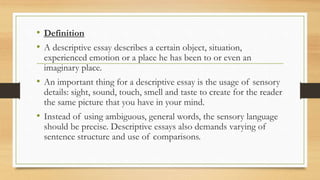Descriptive Essay: structure and organization. | PPTX | Books and ...