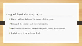 Descriptive Essay: structure and organization. | PPTX | Books and ...