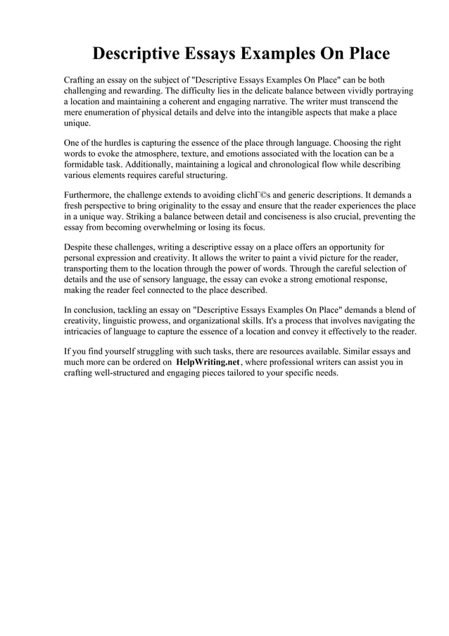 Descriptive Essays Examples On Place. Descriptive essay | PDF