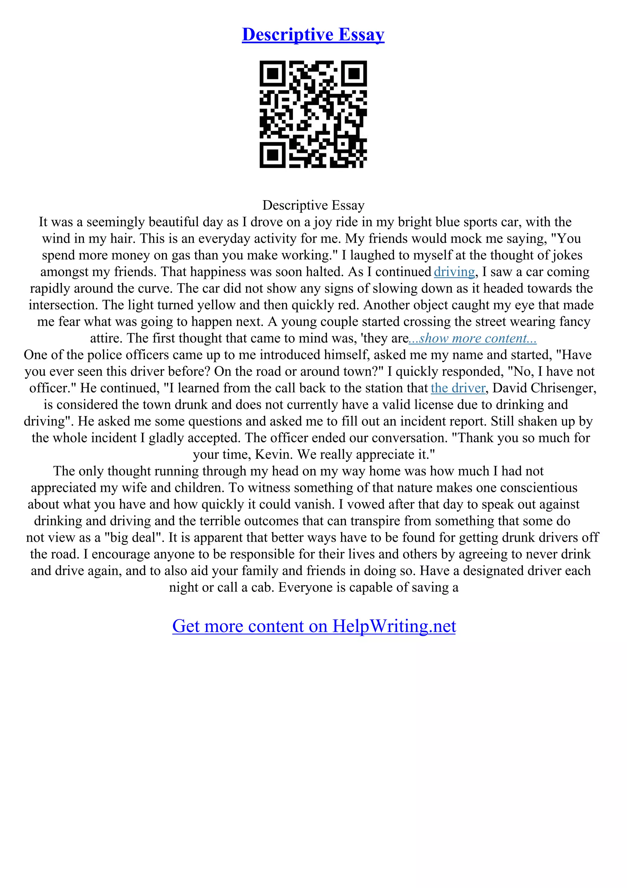 Descriptive Essays Ideas | PDF