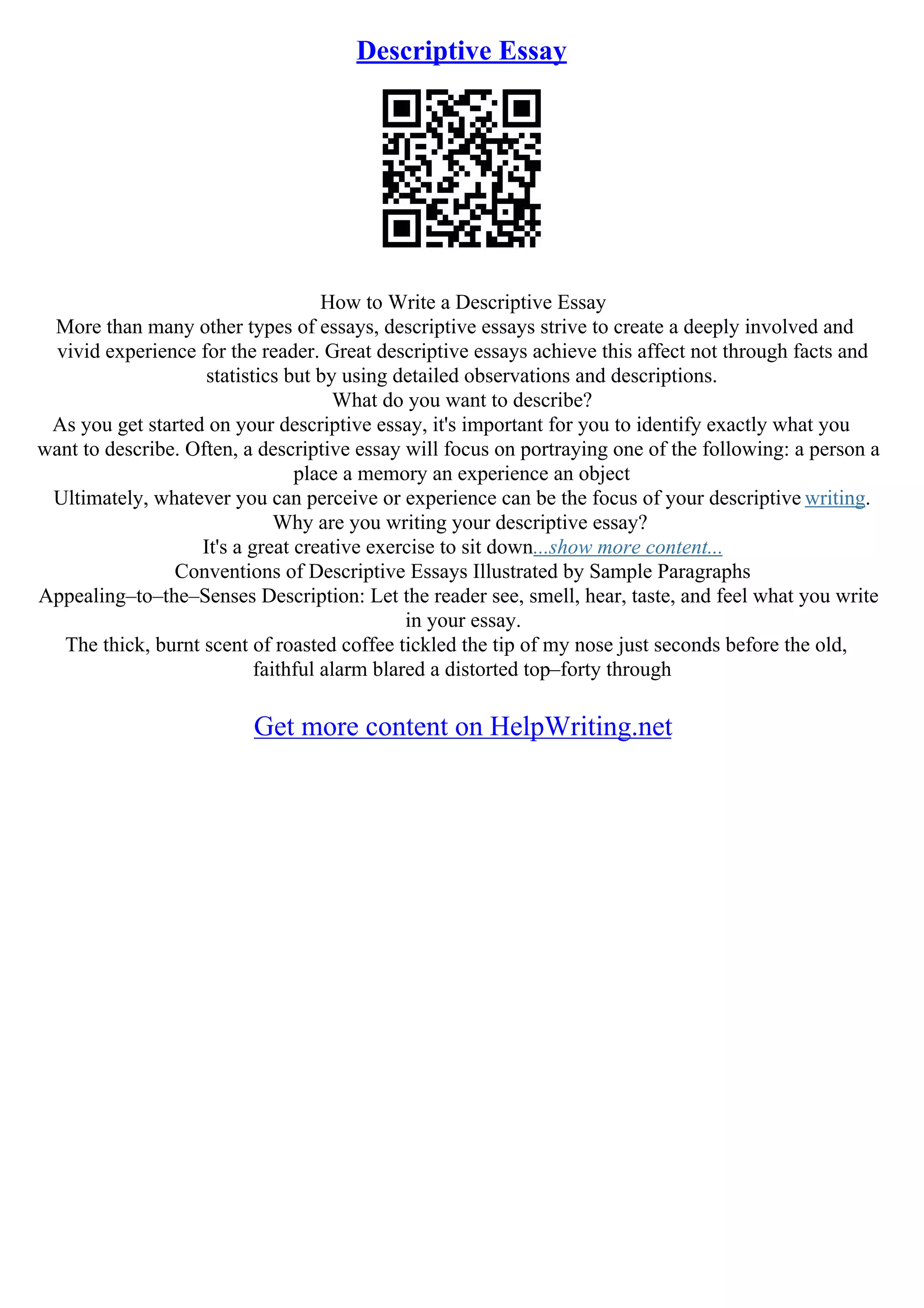 Descriptive Essays Ideas | PDF