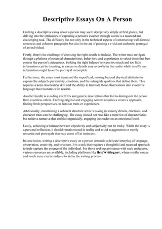 Descriptive Essays On A Person. Asnuntuck Community College | PDF