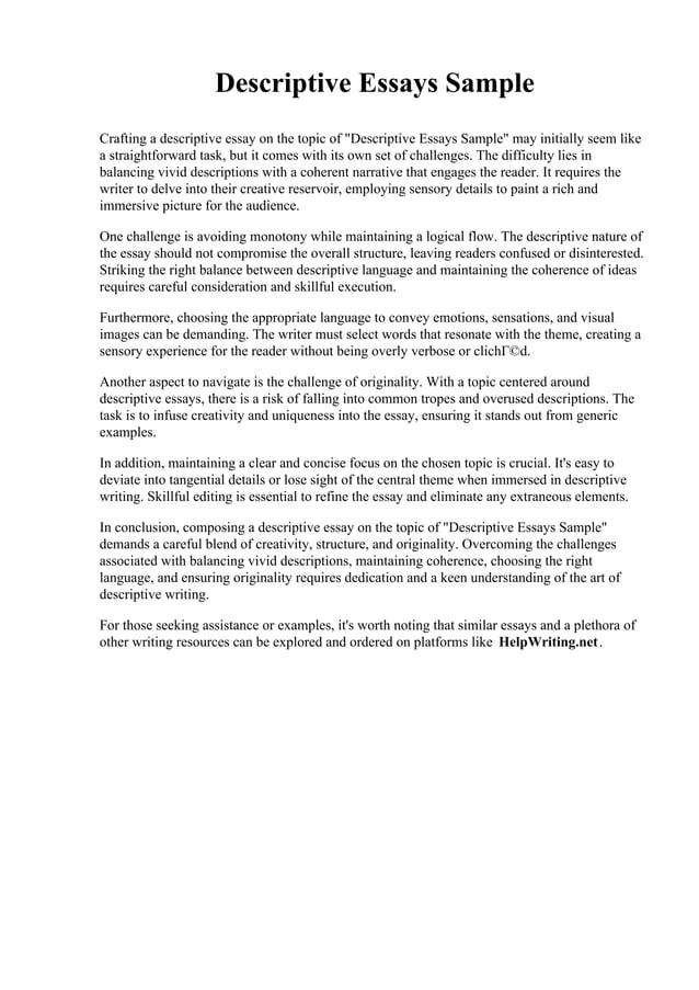 Descriptive Essays Sample | PDF